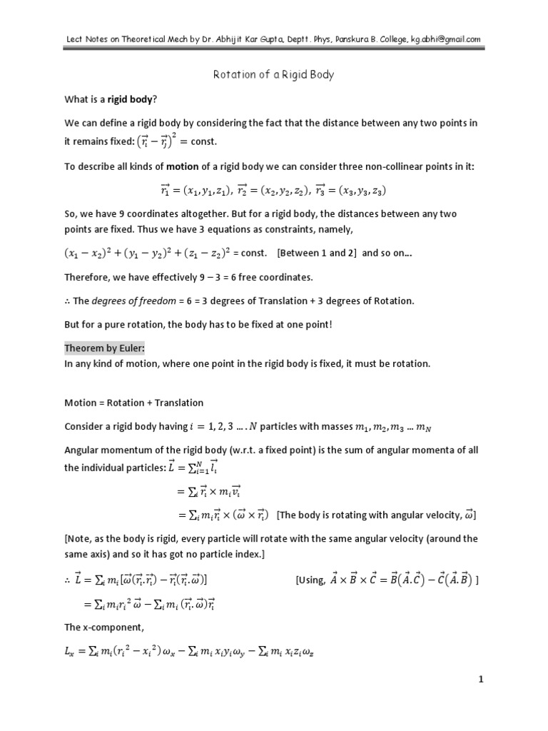 Lectures On Theoretical Mechanics - 8 (Rigid Body Rotation) | PDF | Rotation Around A Fixed Axis ...