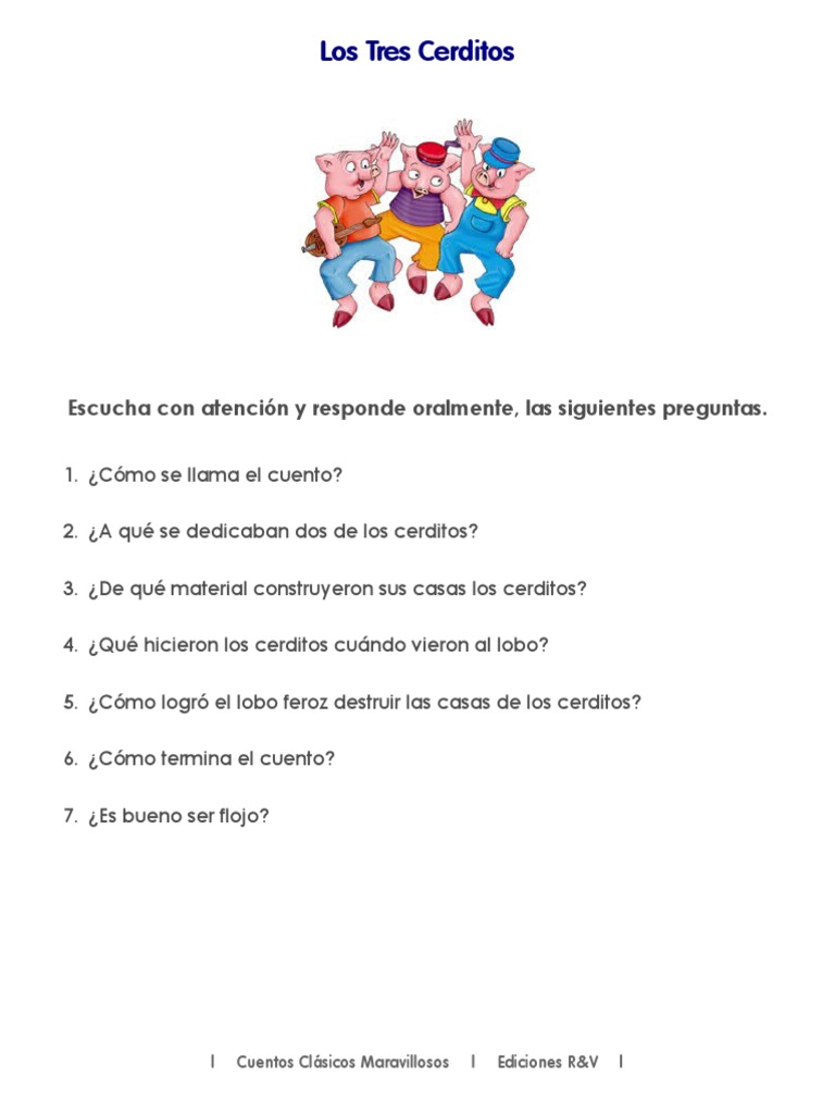 Los Tres Cerditos - Lenguaje Comprensivo | PDF