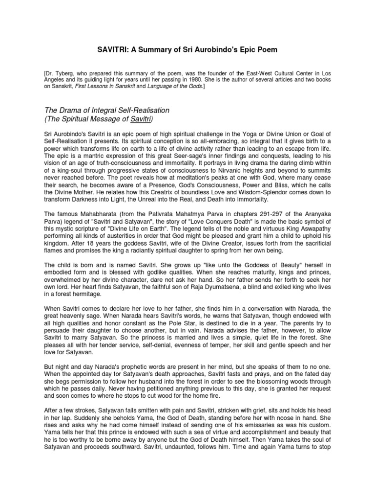 Savitri Summary Jyotipriya | PDF | Soul | Religious Belief And Doctrine