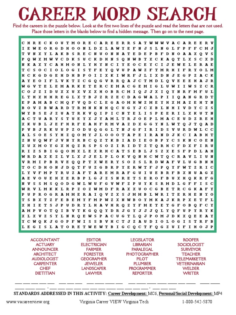 Career Word Search Word Search Science