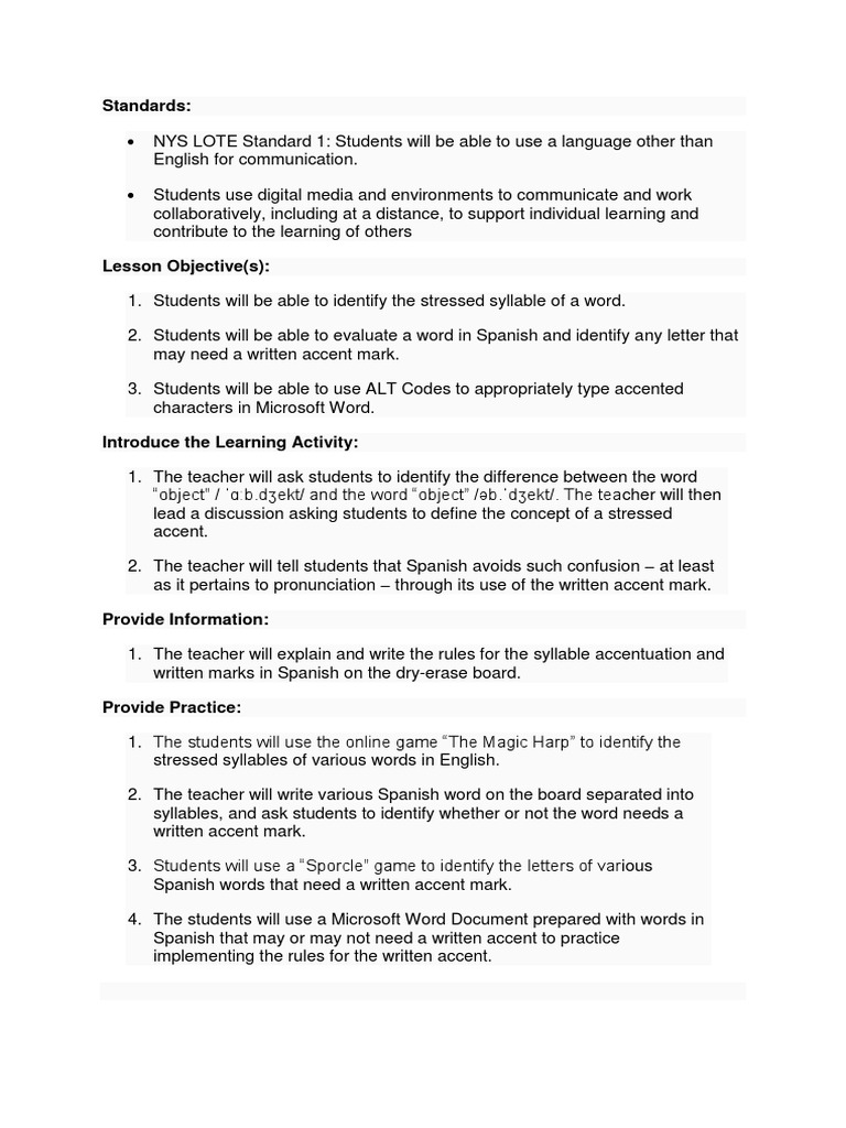 Accents Lesson Plan | PDF | Stress (Linguistics) | Word