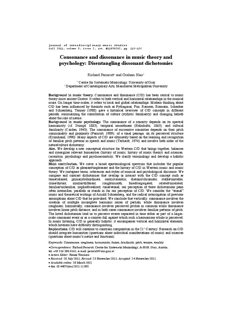 Consonance and Dissonance in Music Theory and Psychology | PDF ...