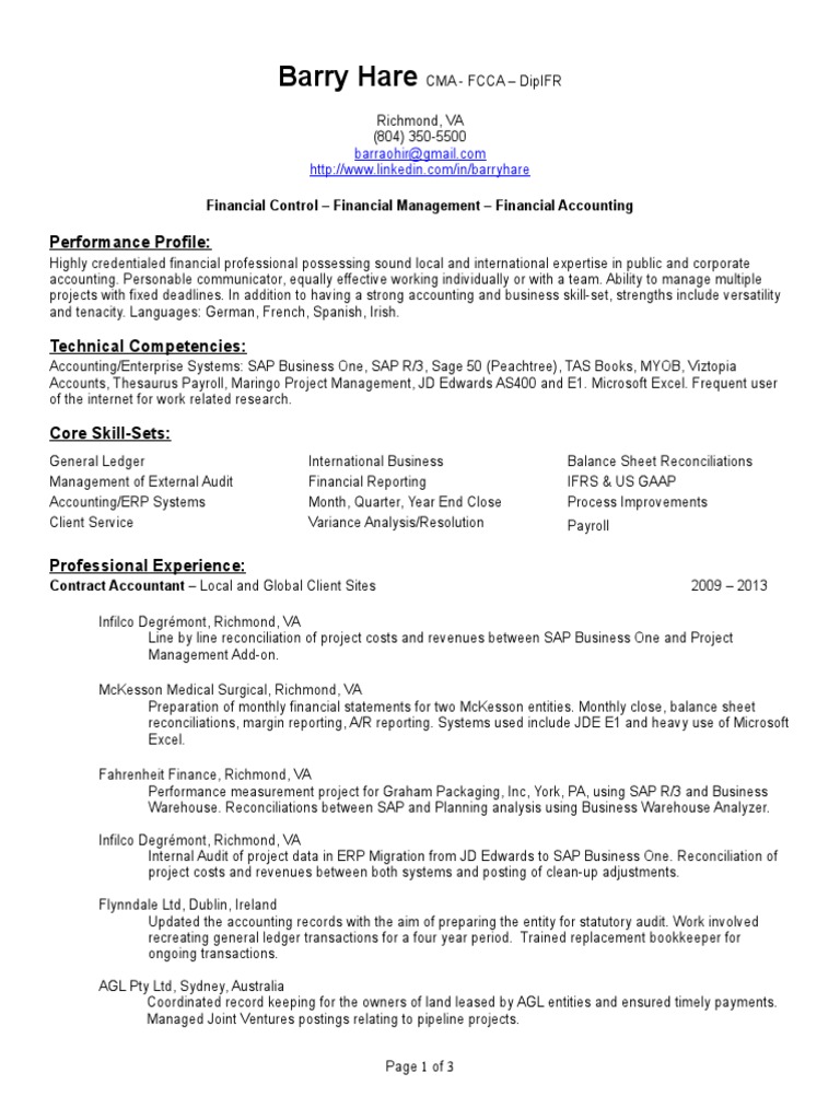 Barry Hare Resume - LinkedIn | Bookkeeping | Accounting