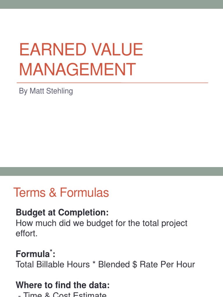 Earned Value Management: by Matt Stehling | PDF | Economies | Business