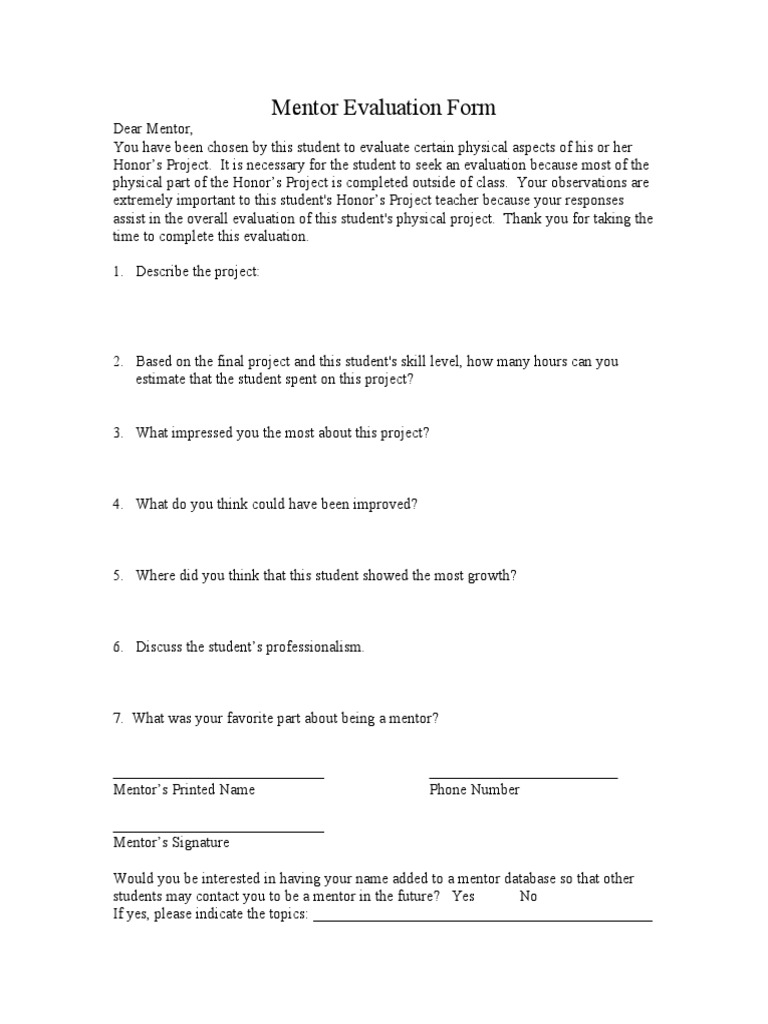 Mentor Evaluation Form | PDF