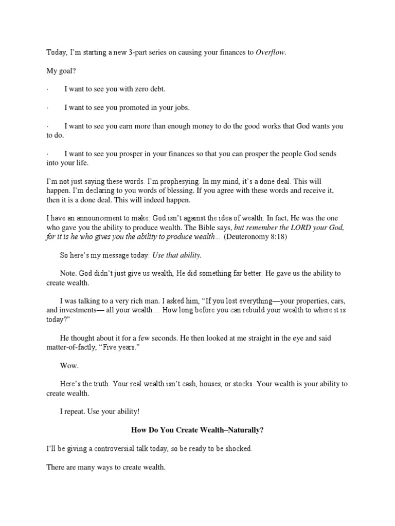 3-Part Series on Financial Overflow | PDF | Celibacy | Wealth