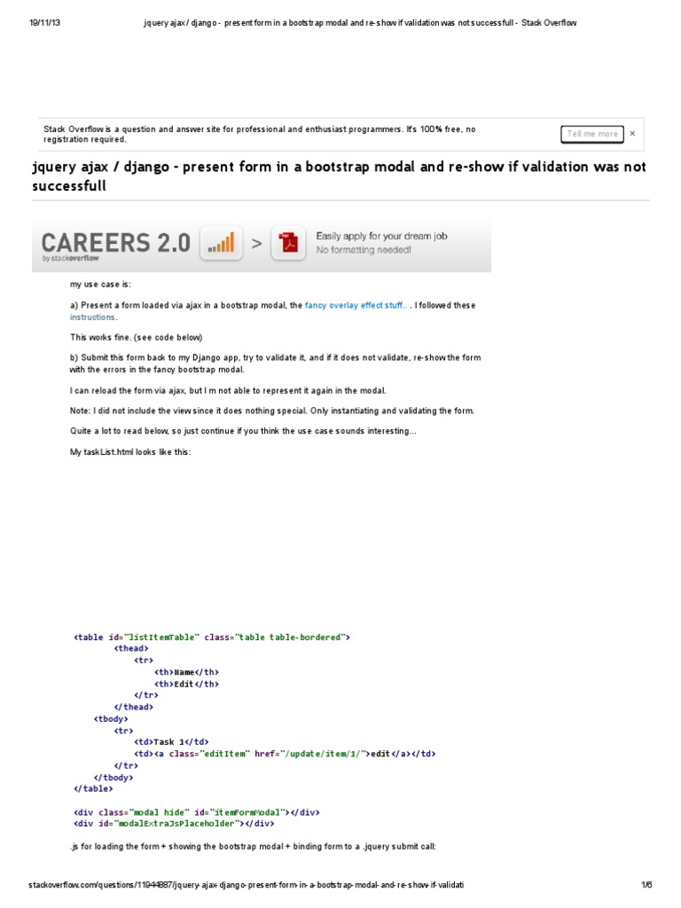 Jquery Ajax Django Present Form In A Bootstrap Modal And Re Show If