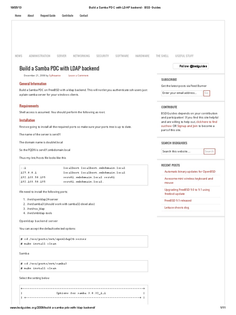 Build A Samba PDC With LDAP Backend - BSD Guides | PDF | Domain Name ...