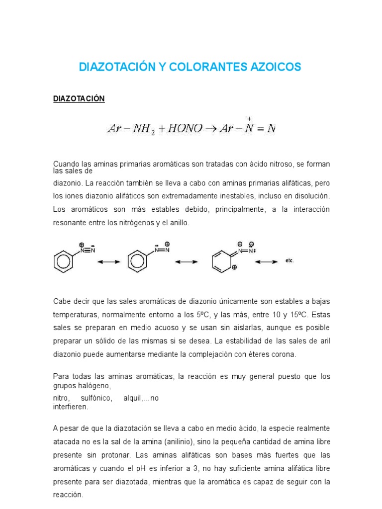 Diazotacion y Colorantes Azoicos | PDF | Aspirina | Compuestos químicos