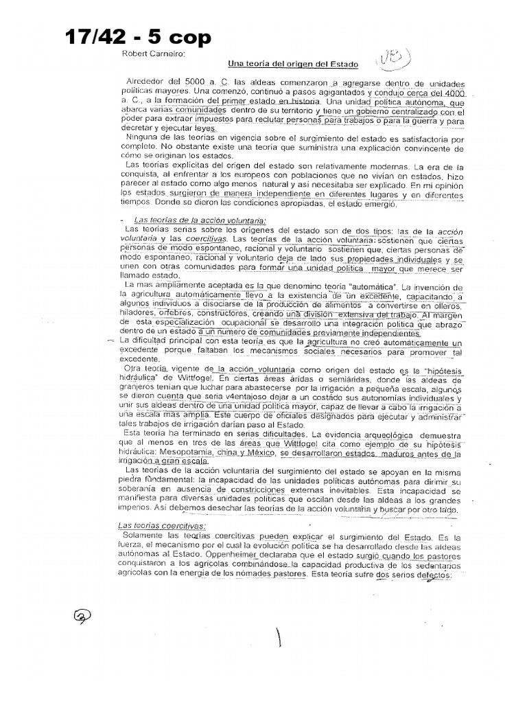 Carneiro Robert - Una Teoría Del Origen Del Estado | PDF