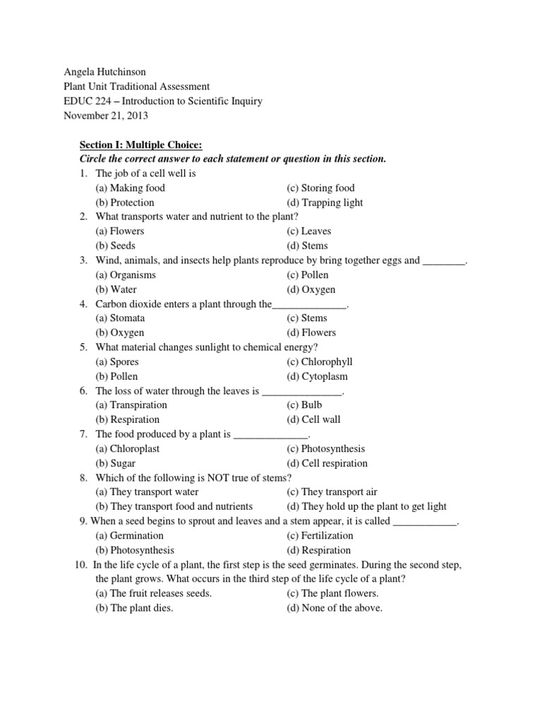Plant Science Assessment Questions | PDF | Pinophyta | Plants
