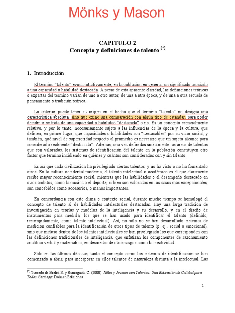 Concepto y Definición de Talento. | PDF | Dotamiento intelectual ...