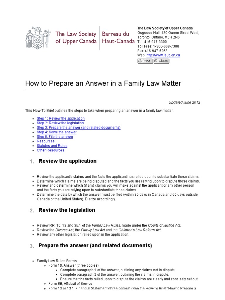 Preparing an Answer in Family Court: A Step-by-Step Guide | PDF | Brief ...
