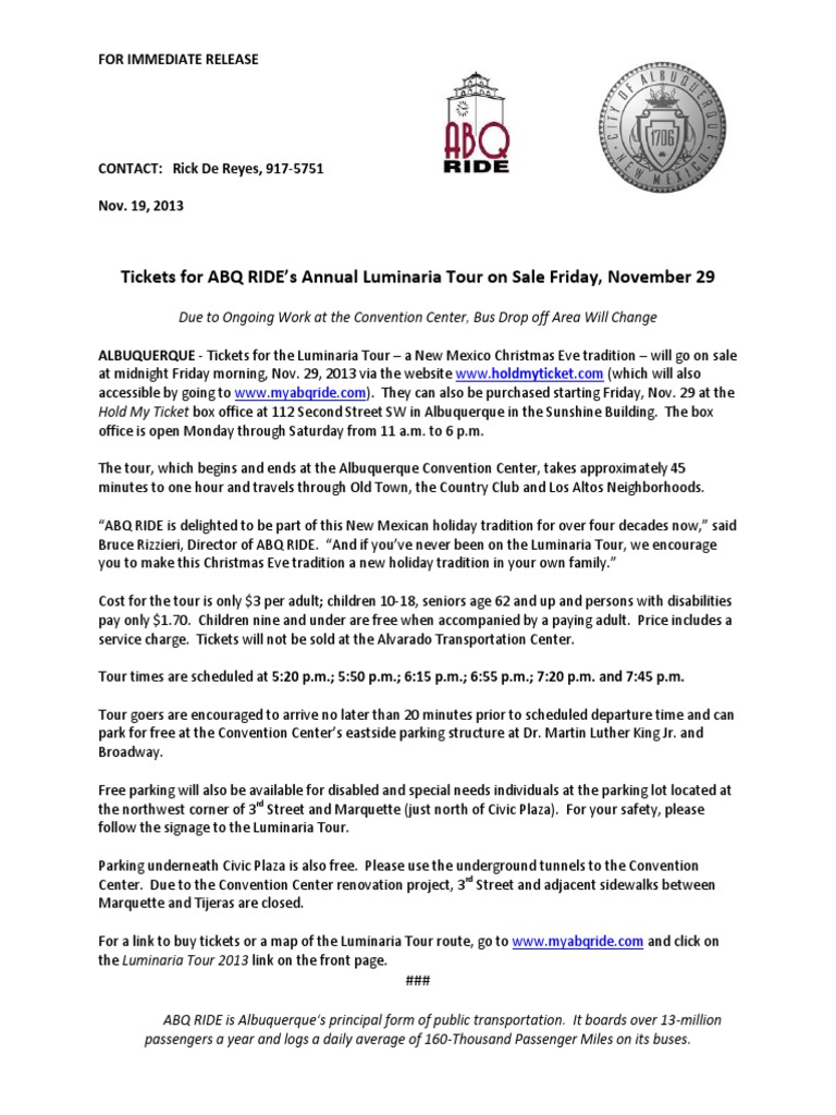 Luminaria Tour 2013-Pre Sale | PDF | Albuquerque | Ticket (Admission)