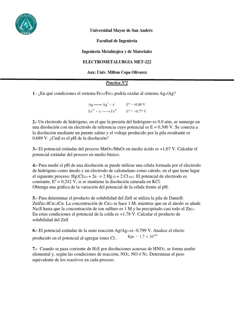 Practica ELECTRO 2 PDF | PDF | Ph | Redox