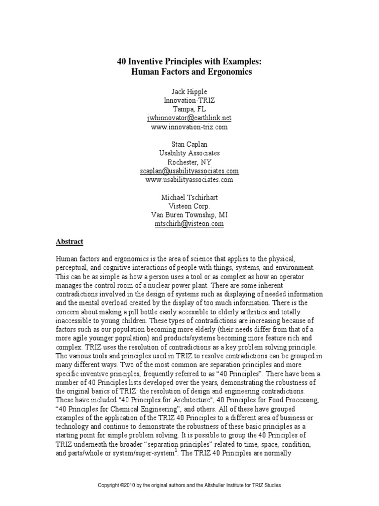 Inventive Principles Human Factor | PDF | Thermal Expansion | Oxygen