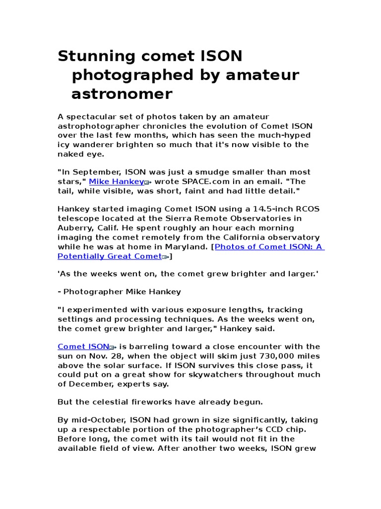 Amateur Photos of Comet ISON's Journey | PDF