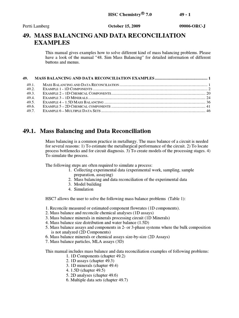 Mass Balancing Examples 1 | PDF | Microsoft Excel | Minerals