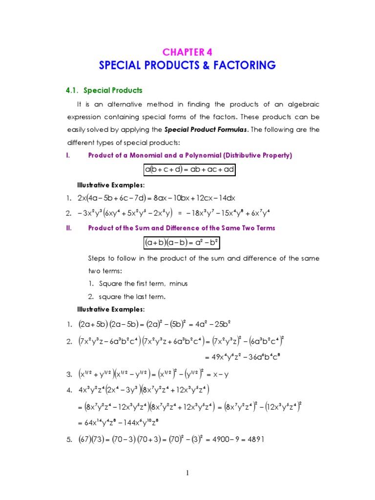 Algebraic Special Products | PDF | Factorization | Numerical Analysis