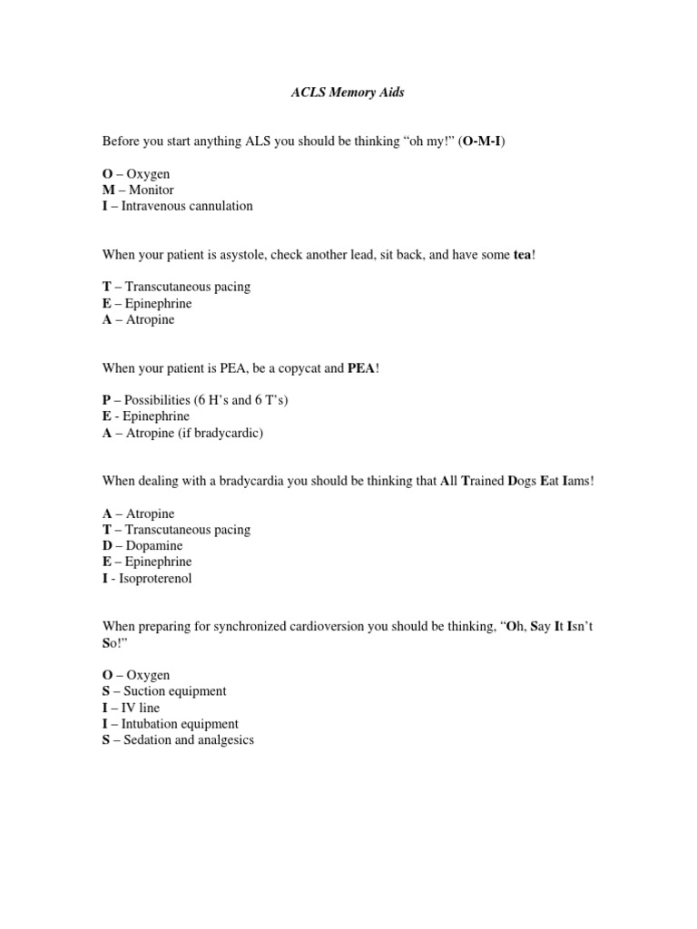 ACLS Memory Aids | PDF