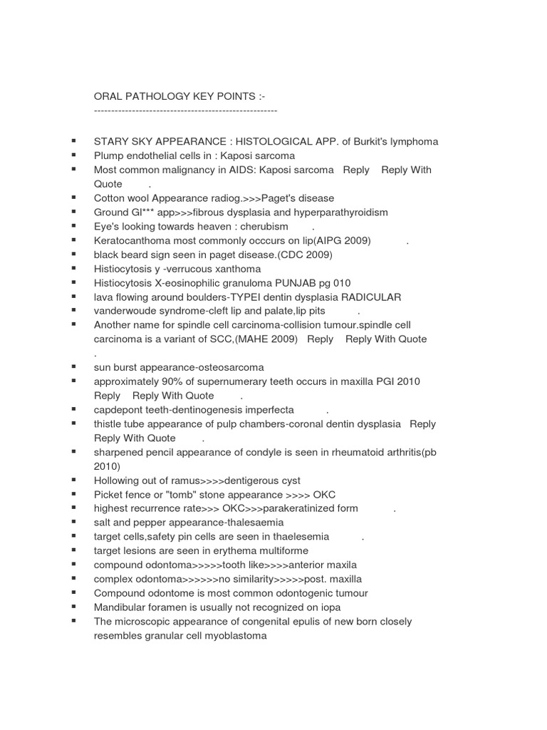 Oral Pathology Key Points | PDF | Tongue | Cancer
