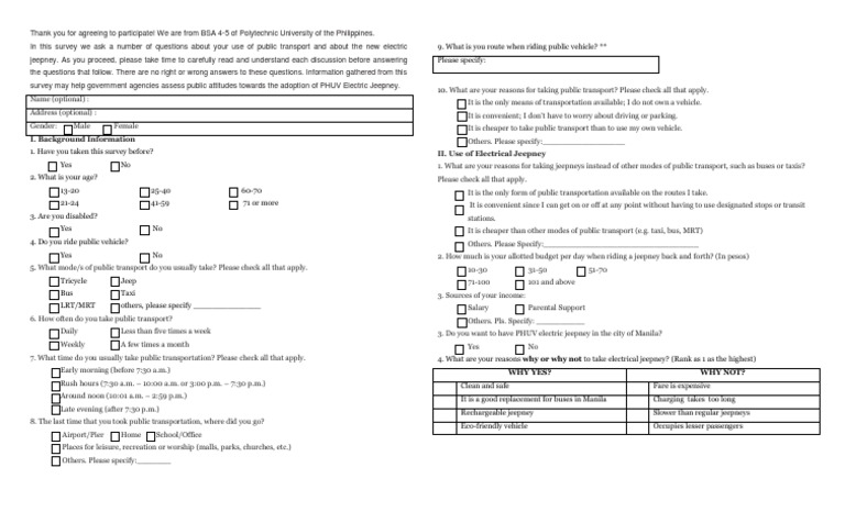 Final Surveyquestionnaire | PDF | Public Transport | Survey Methodology