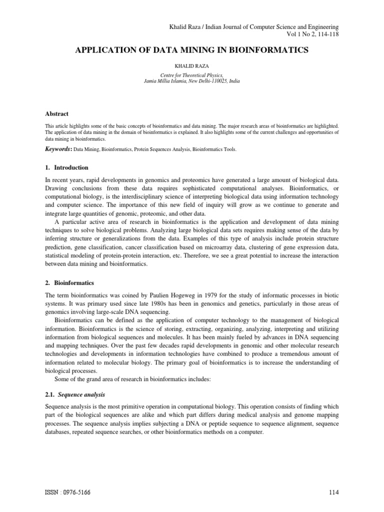 Application of Data Mining in Bioinformatics | PDF | Bioinformatics | Mathematical And ...