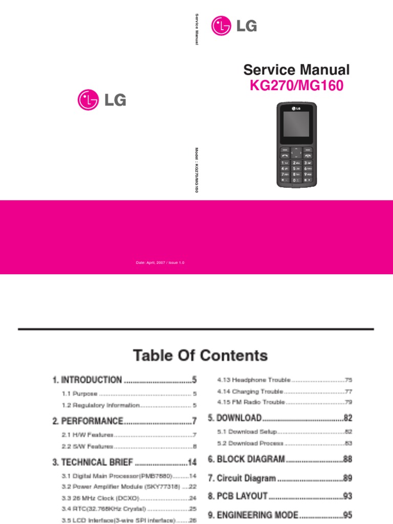 LG Kg270, Mg160 Service Manual | PDF | Modulation | Battery Charger