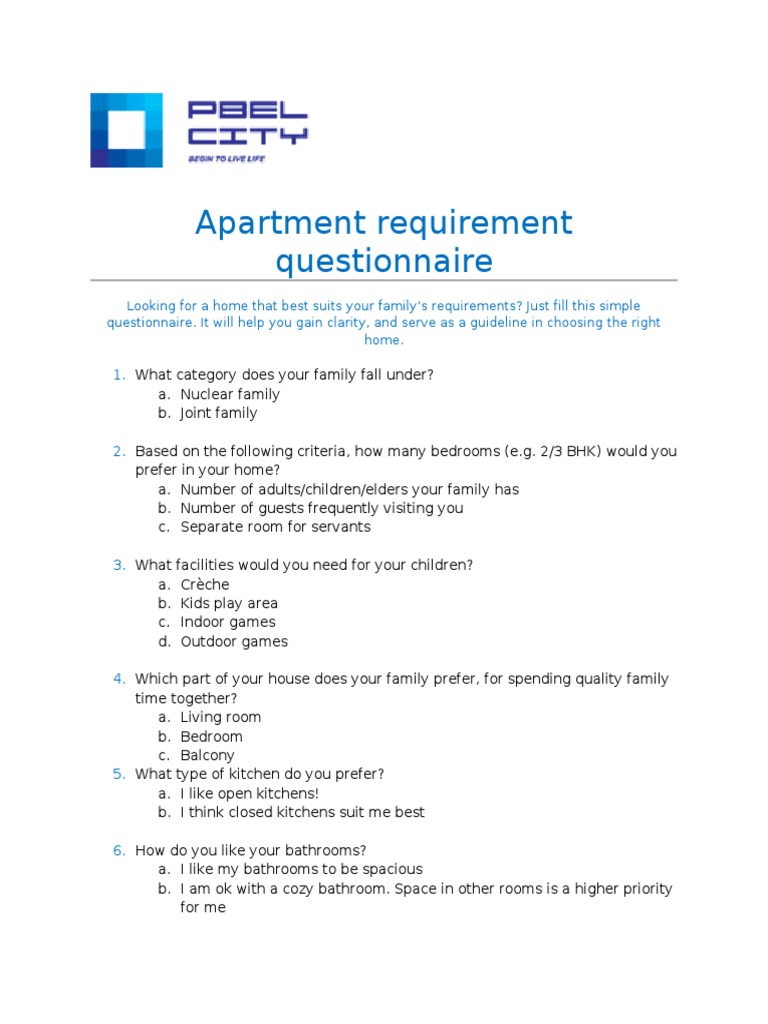 Apartment Questionnaire | PDF | Foreign Language Studies