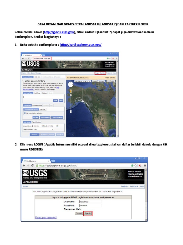 Cara Download Gratis Citra Landsat 8 Dari Earthexplorer | PDF