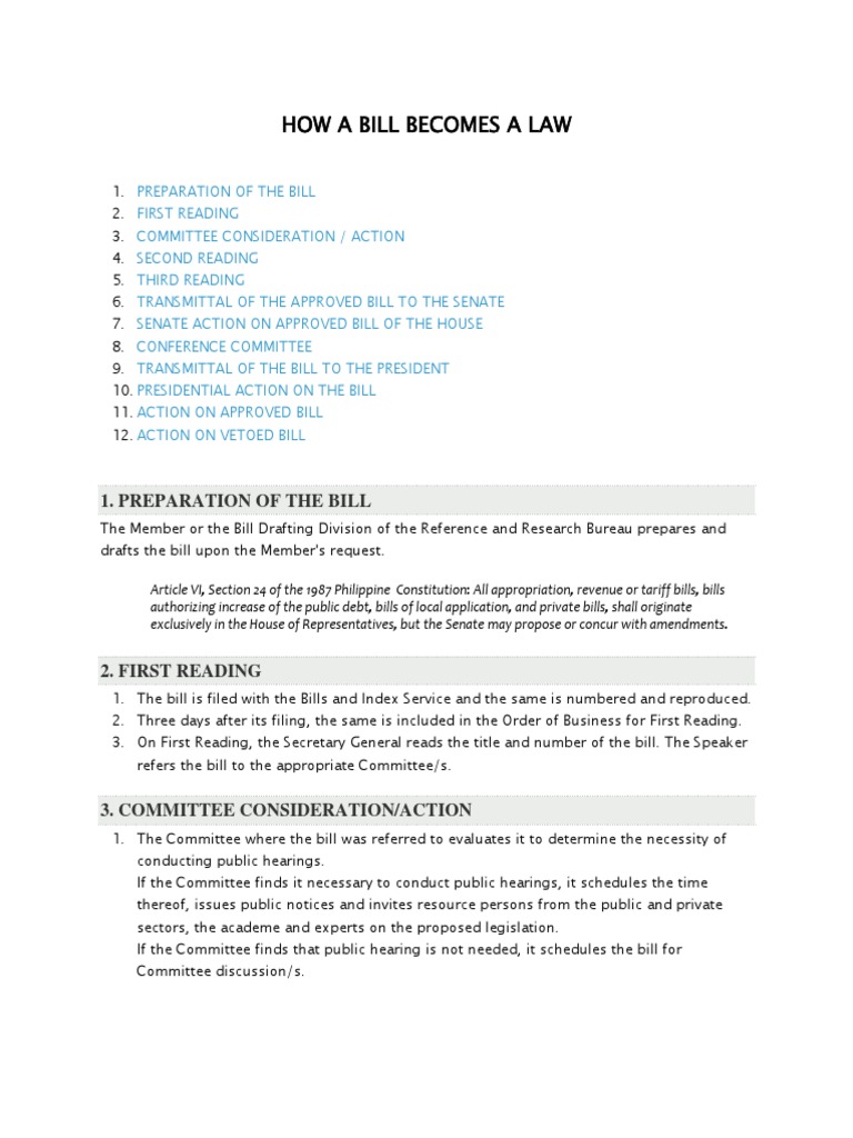 How A Bill Becomes A Law - Summarized | PDF | Bill (Law) | Veto