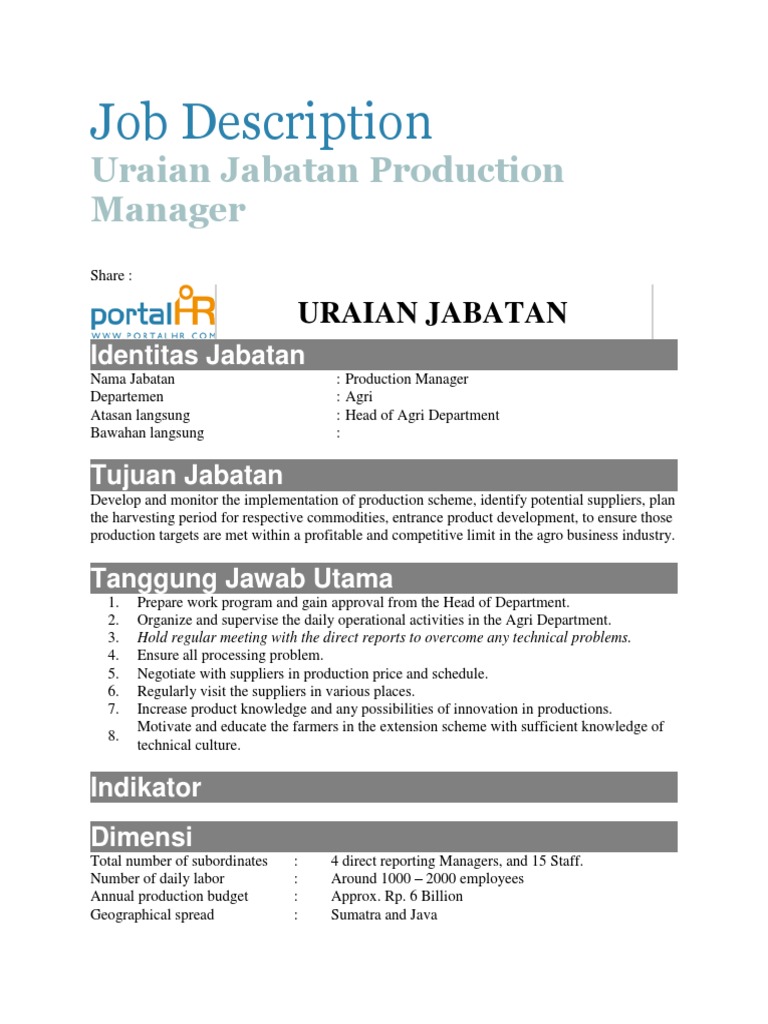 JOB DESK Manager Produksi | PDF