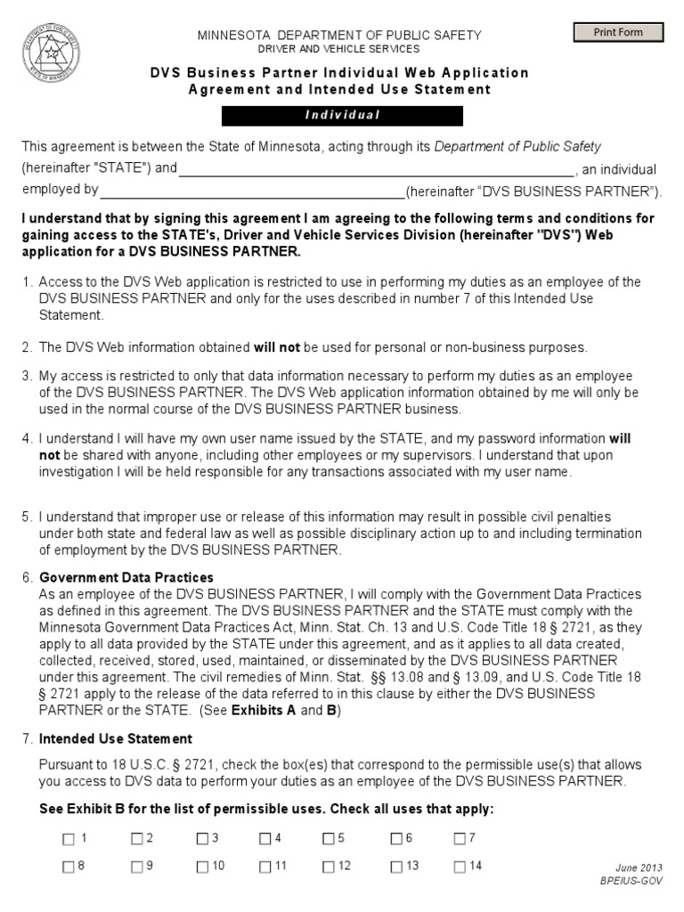 Minnesota DVS Business Partner Individual Web Application | PDF ...