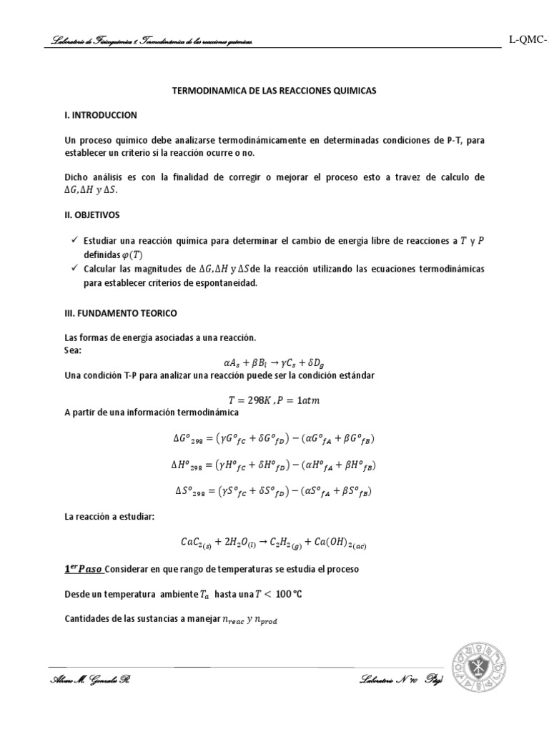 Termodinamica de Las Reacciones Quimicas | PDF | Reacciones químicas | Equilibrio químico