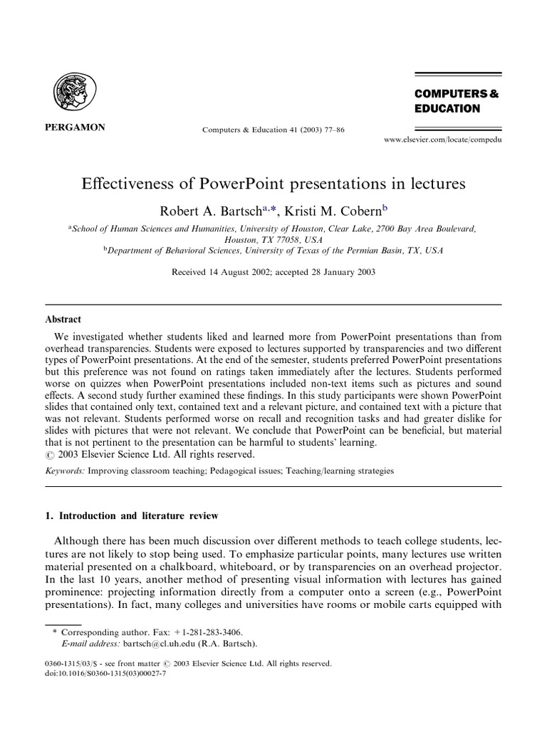 Effectiveness of Powerpoint Presentations in Lectures | PDF | Career ...