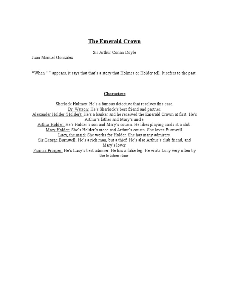 The Emerald Crown Summary | PDF | Sherlock Holmes | Dr. Watson