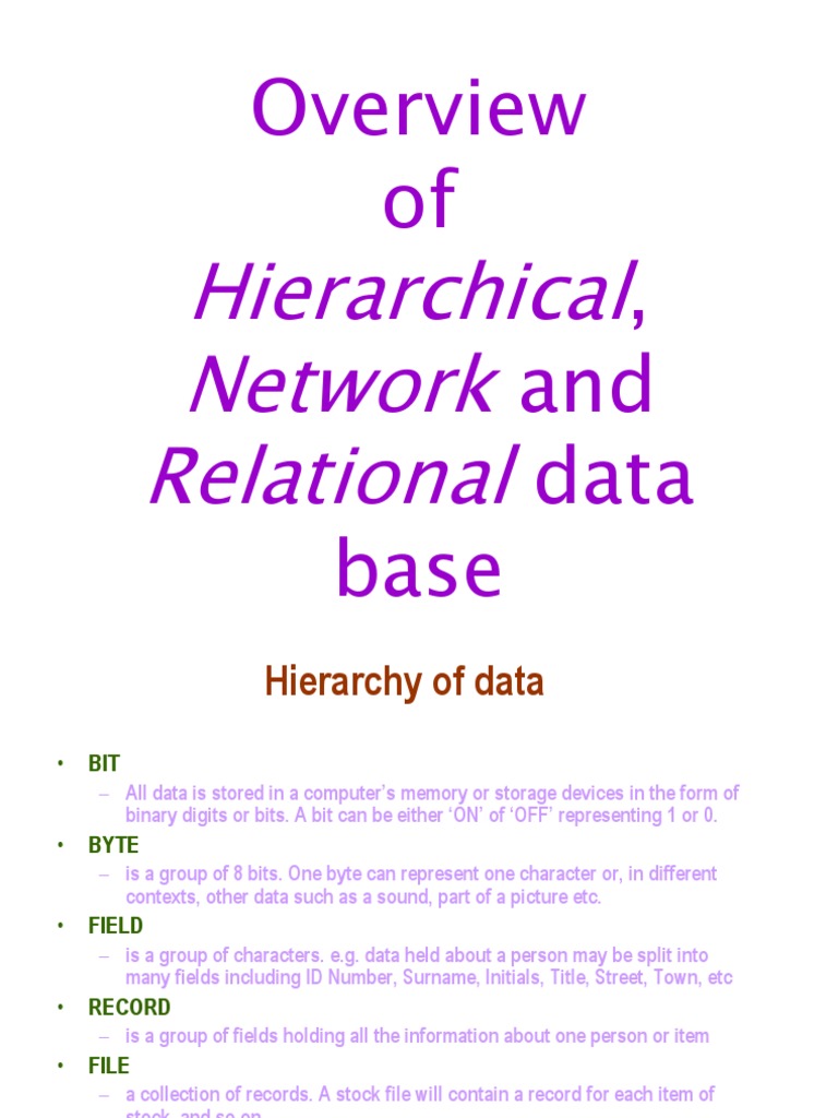 Of, and Data Base: Hierarchical Network Relational | PDF | Databases ...