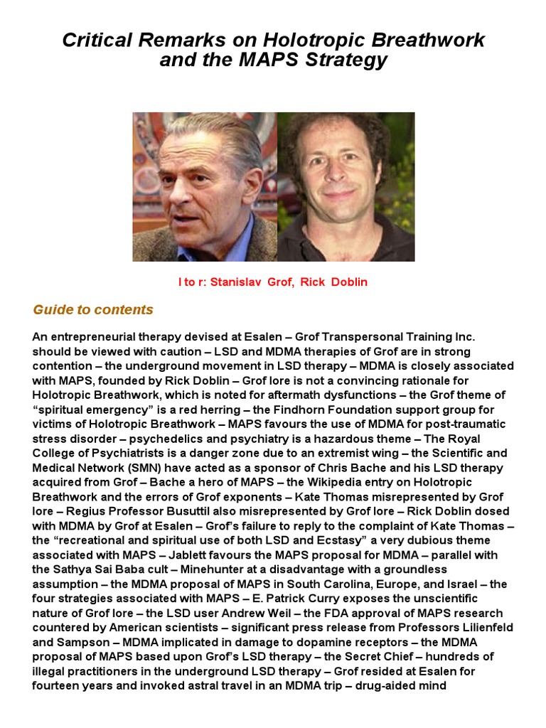 Stan Grof and Holotropic Breathwork and Rick Doblin and MAPS | PDF ...