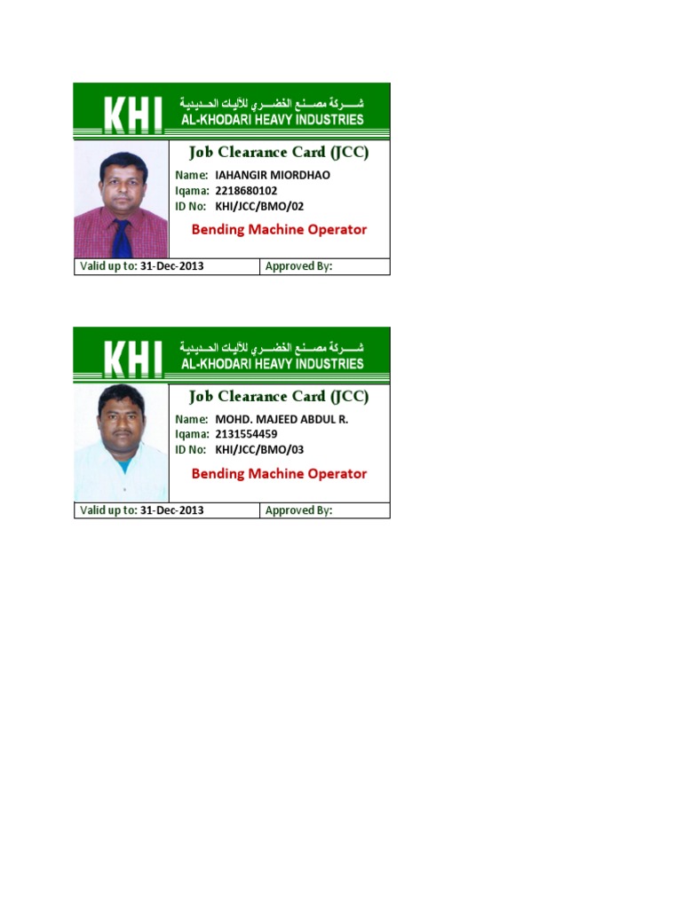 Job Clearance Card | PDF