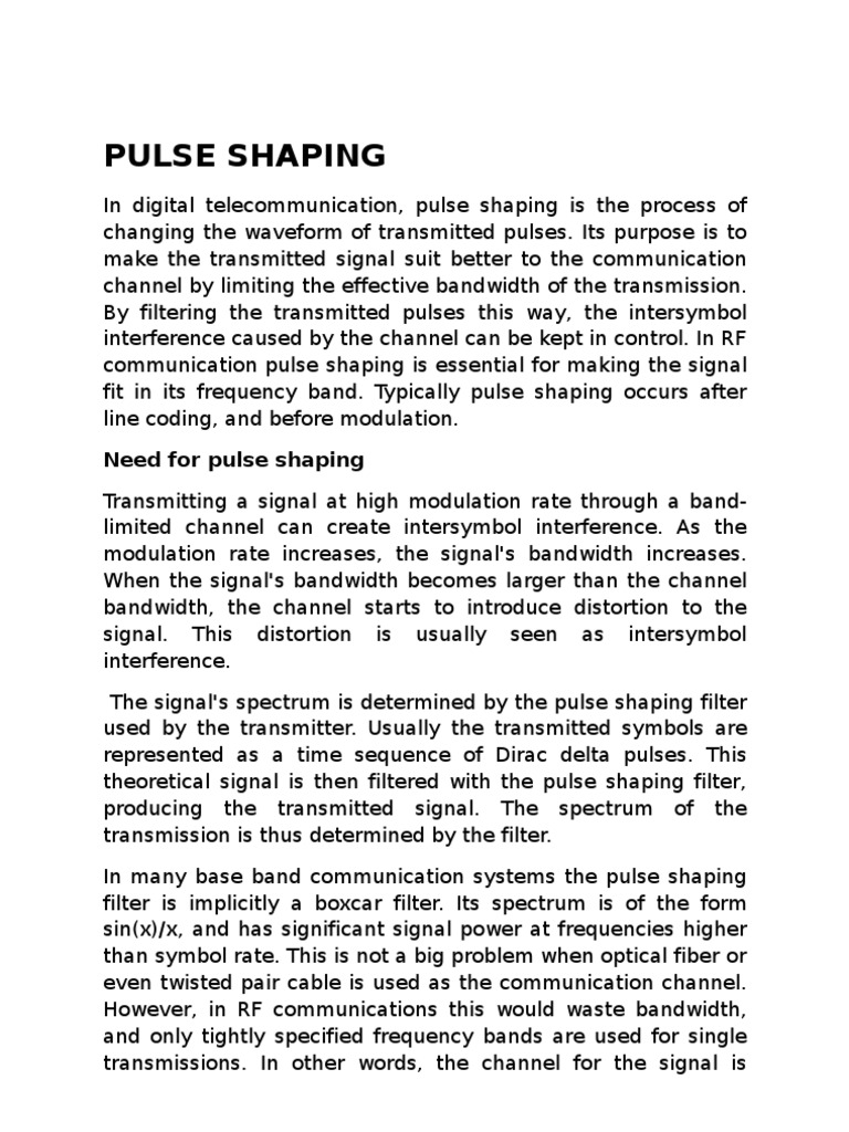 Pulse Shaping | PDF | Telecommunications | Information And ...