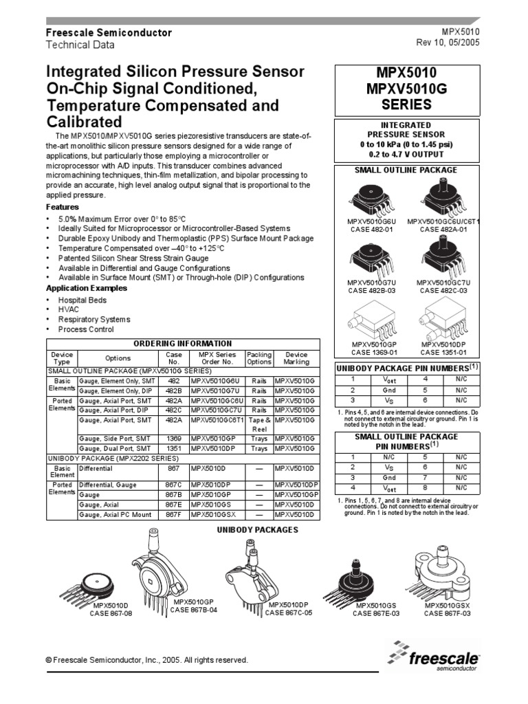 MPX5010 | PDF | Electronic Circuits | Pressure