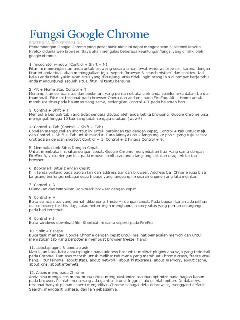Fungsi Shortcut Pada Google Chrome | PDF