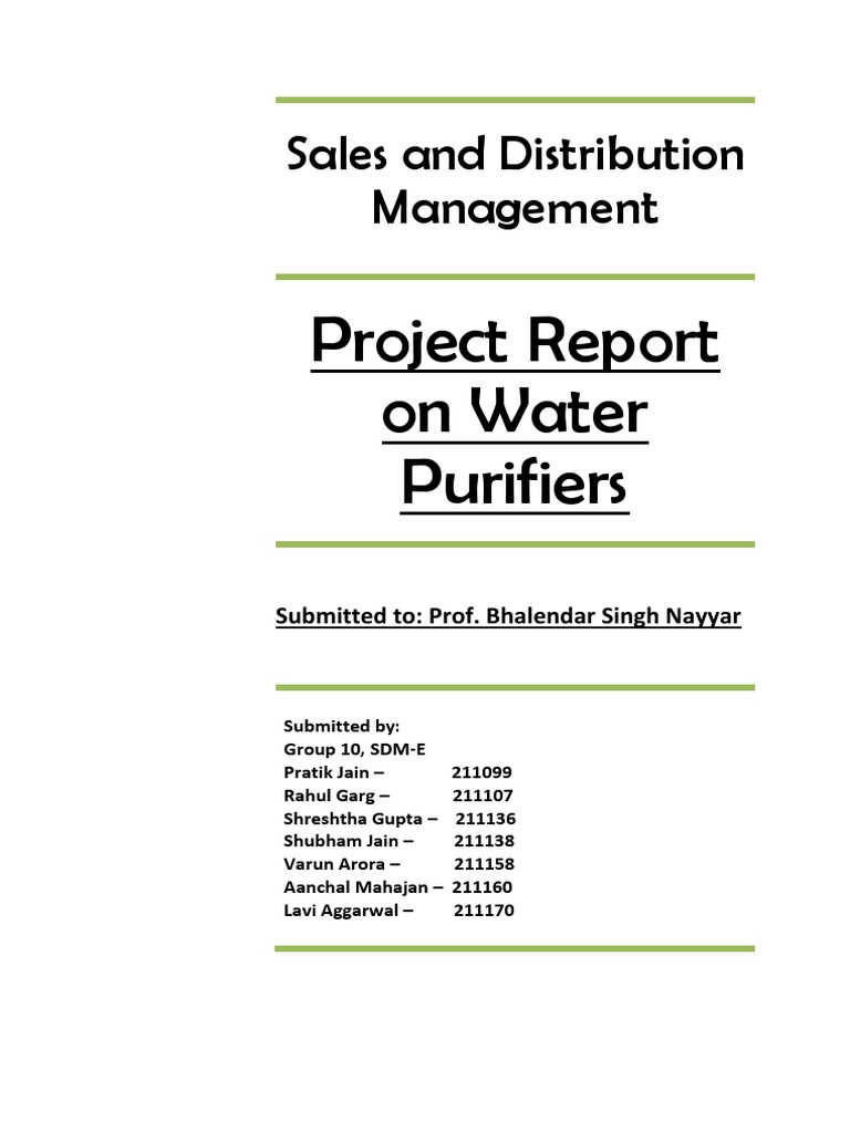 Final Report On Water Purifiers | PDF | Sales | Retail