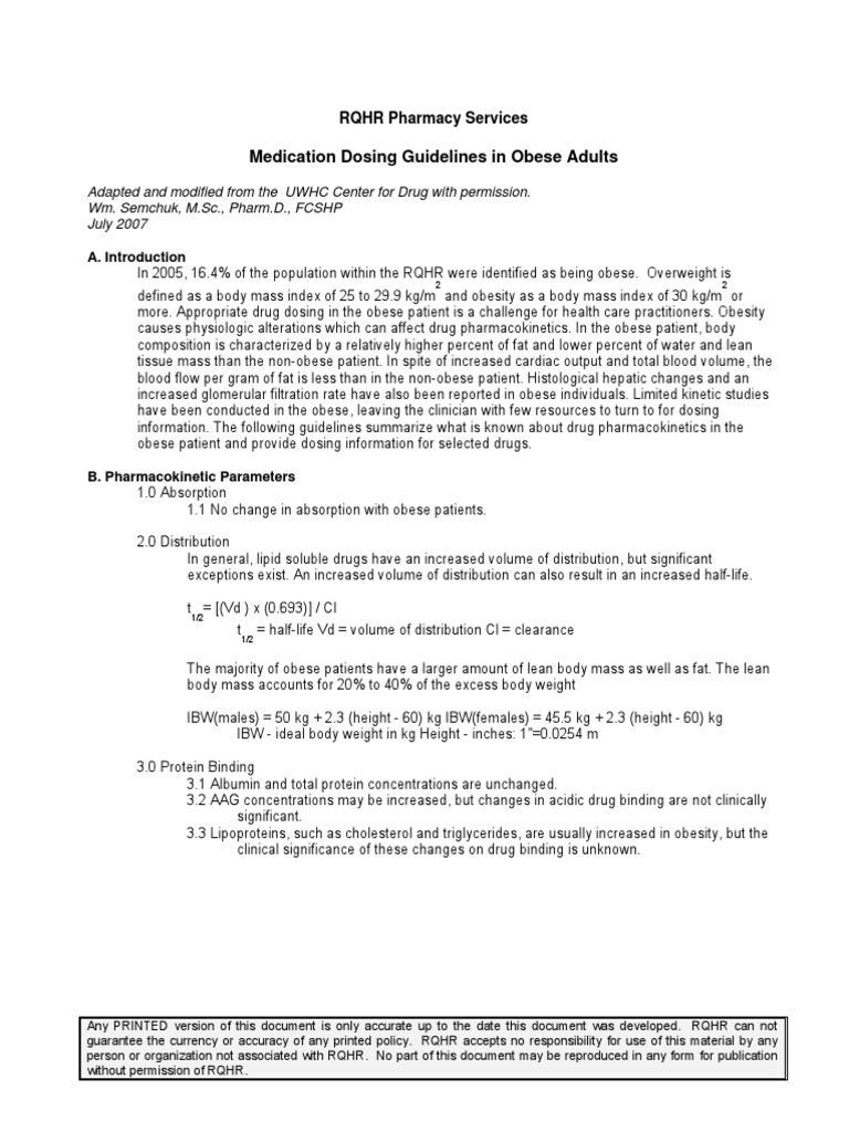 Obese Patients - Medication Dosing RQHR - 3 | PDF | Renal Function ...