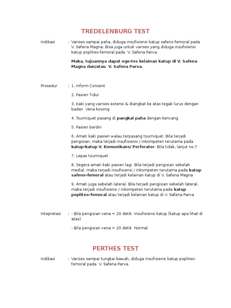 Tredelenburg & Perthes Test | PDF