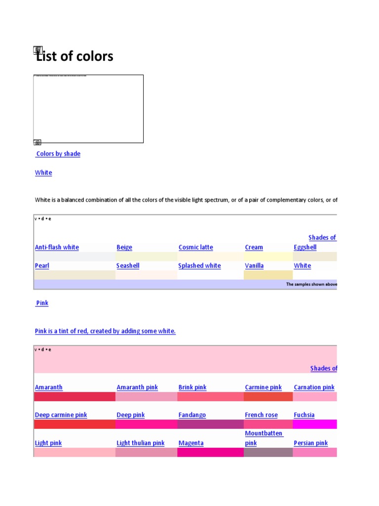 List of Colors - Wikipedia, The Free Encyclopedia | PDF | Color | Art ...