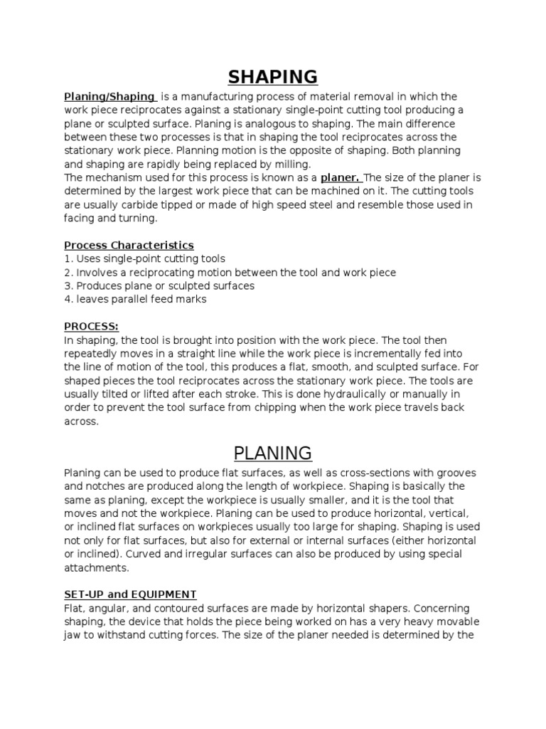 Shaping: Planing | PDF | Cutting | Industrial Processes