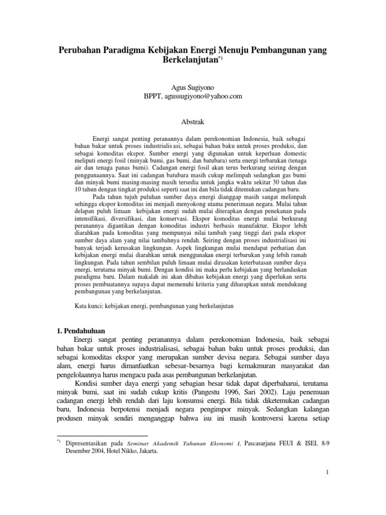 Perubahan Paradigma Kebijakan Energi | PDF