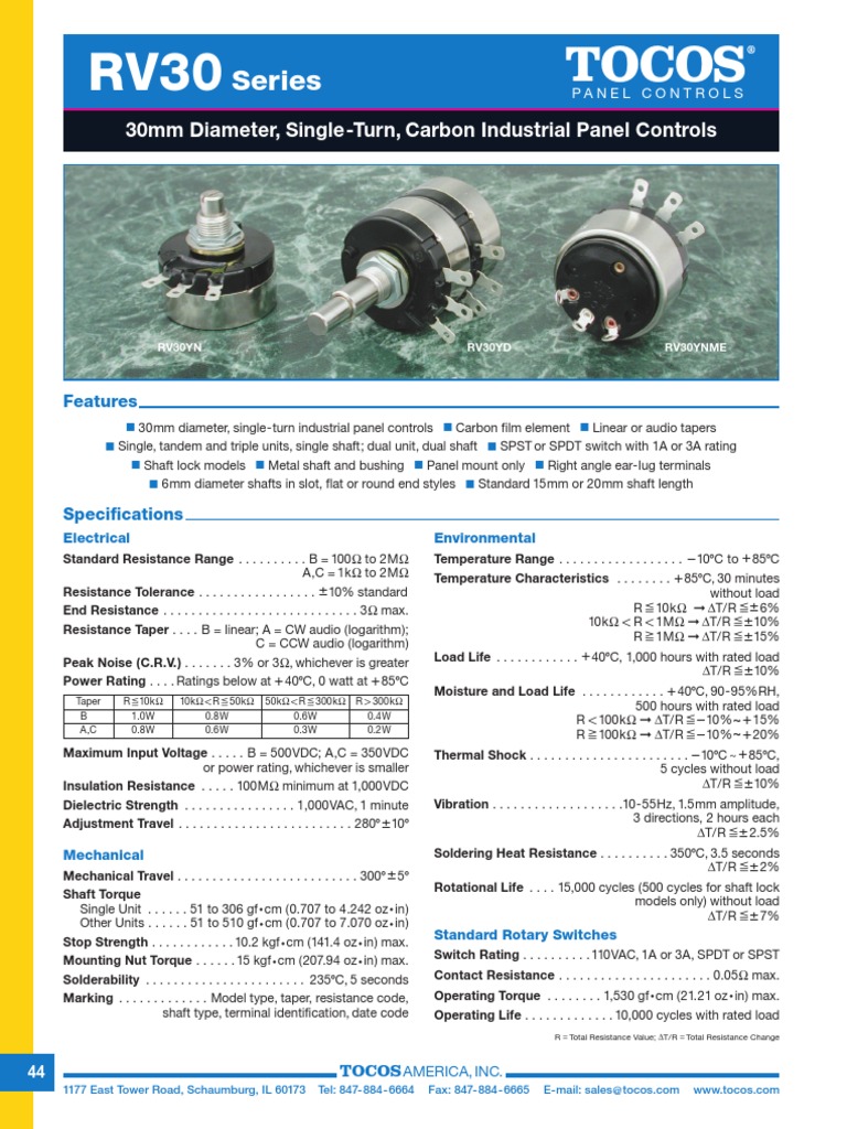 Datasheet TOCOS | PDF | Engineering Tolerance | Switch