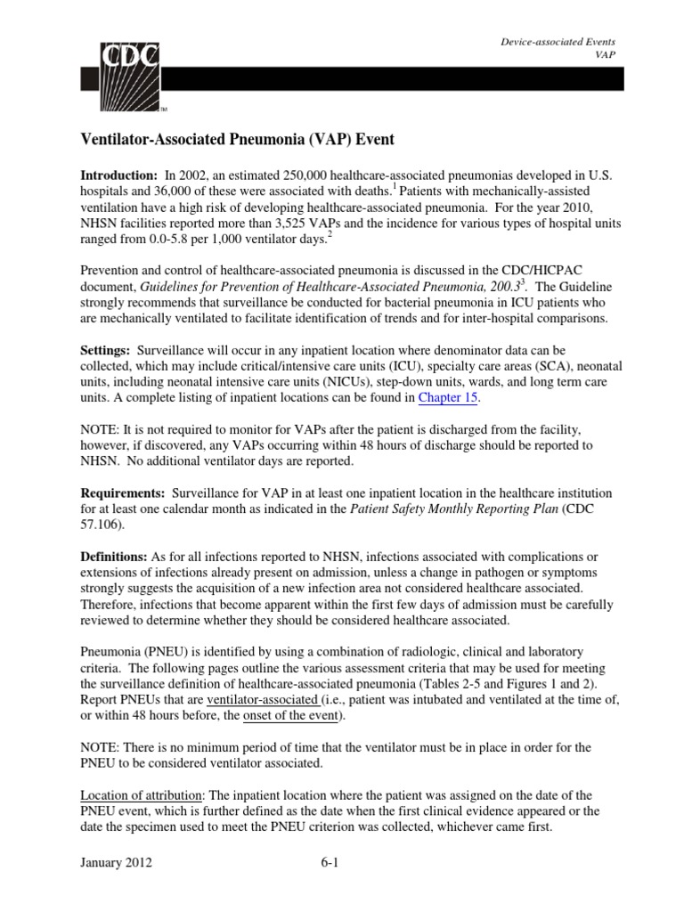 CDC - Ventilator-Associated Pneumonia (VAP) Event | PDF | Pneumonia | Lung